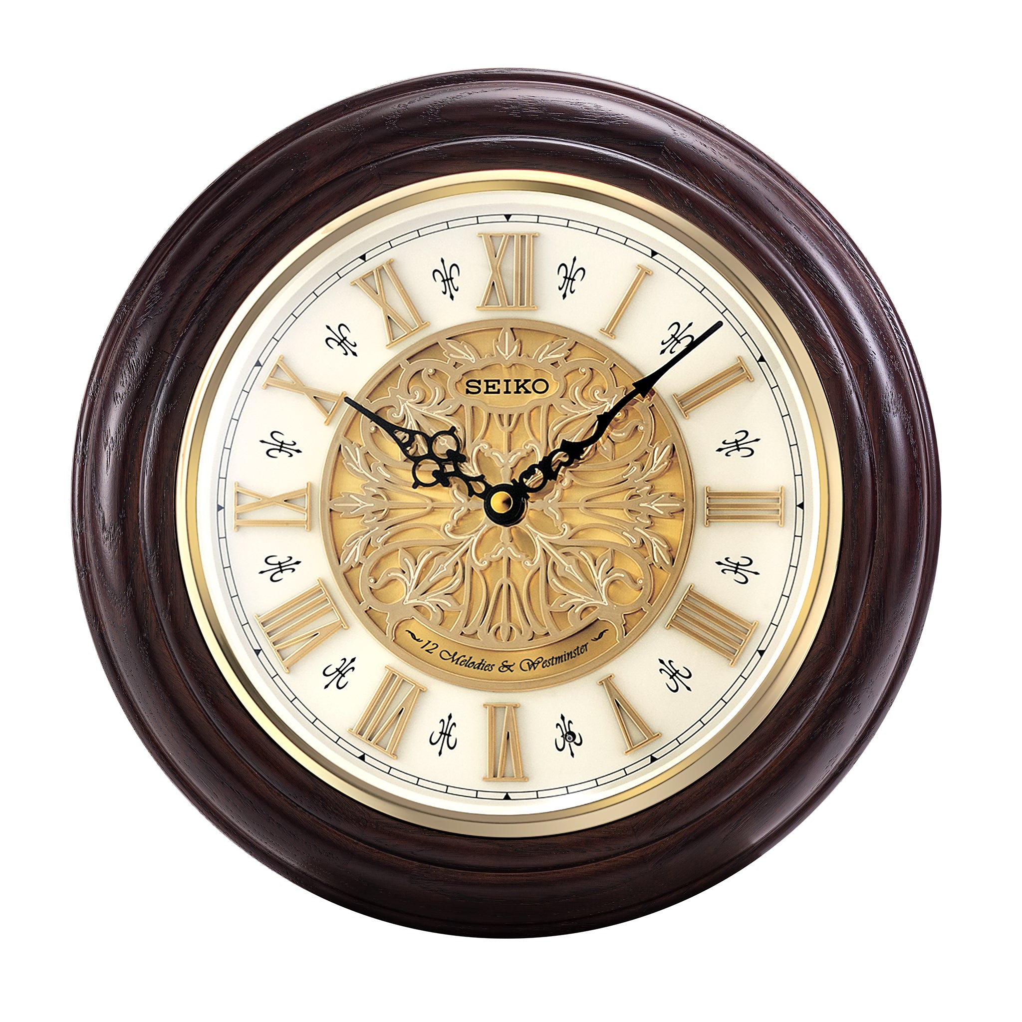SEIKO ONLINE STORE QXM342B Oak Wood Musical with Ornamental Dial and ...