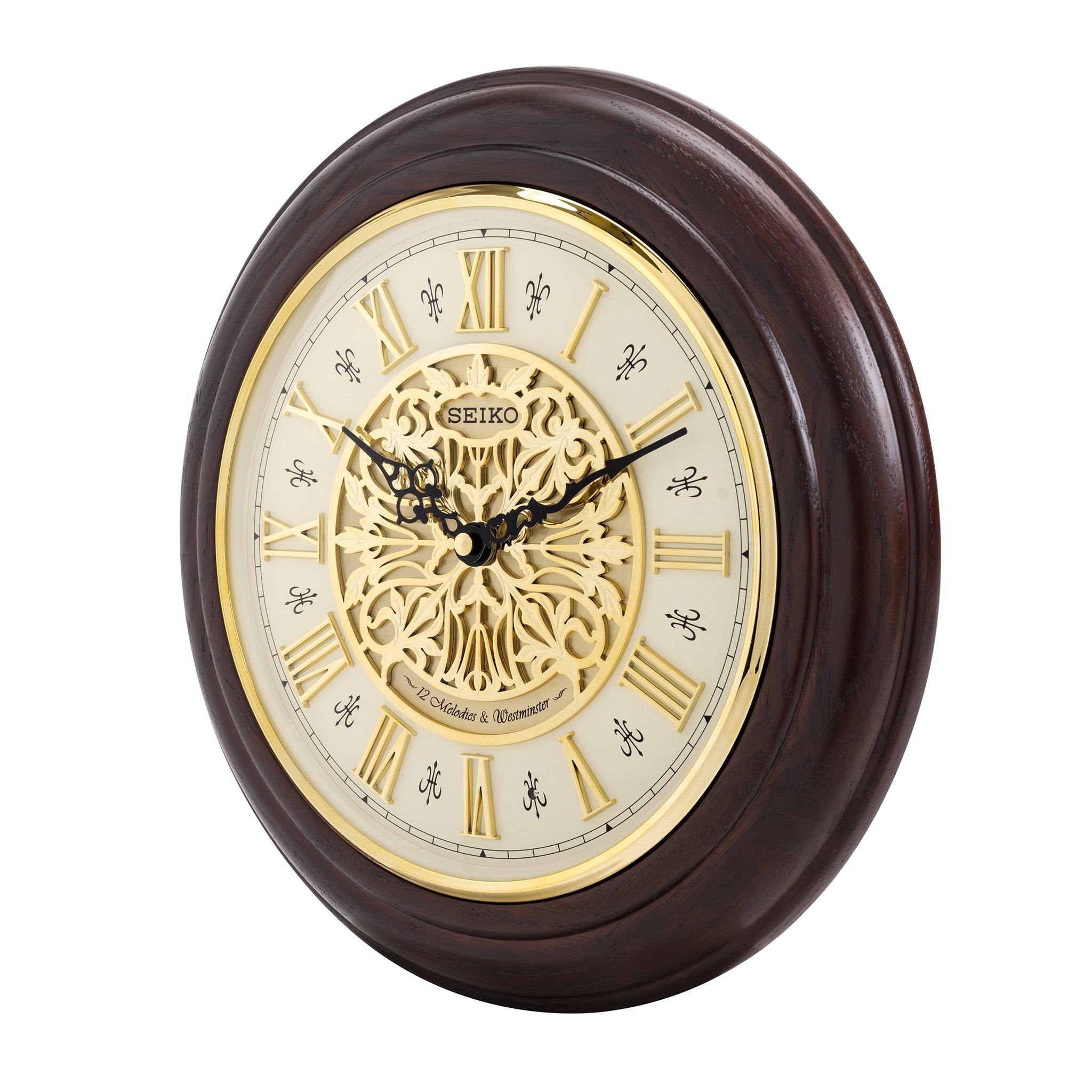 SEIKO ONLINE STORE QXM342B Oak Wood Musical with Ornamental Dial and ...
